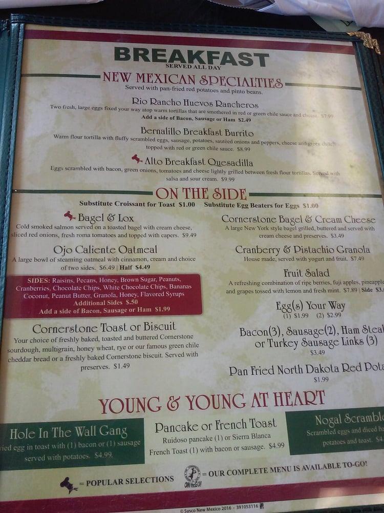 Menu at The Cornerstone Bakery & Cafe, Ruidoso, Sudderth Dr