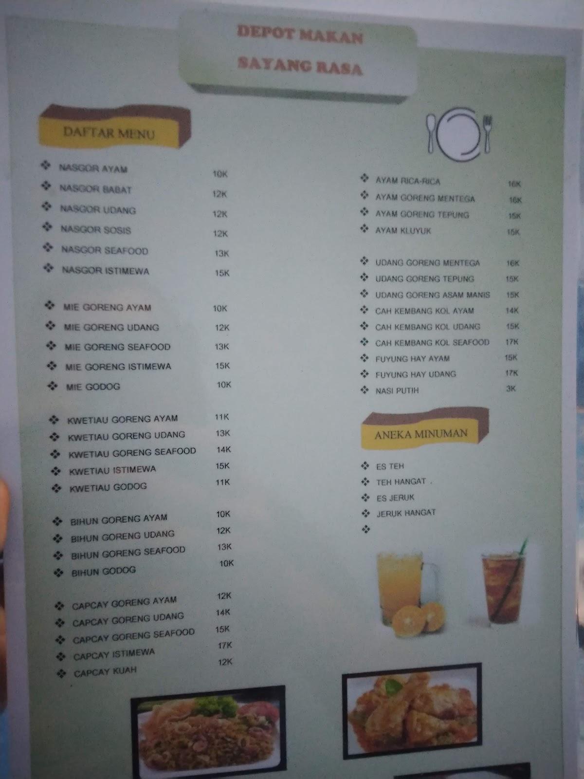 Menu at Depot Makan Sayang Rasa restaurant, Indonesia