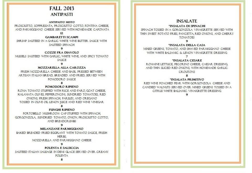 Menu at Il Bosco restaurant, Davidson