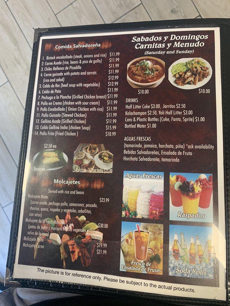 Menu at Sabor latino restaurant, Bakersfield