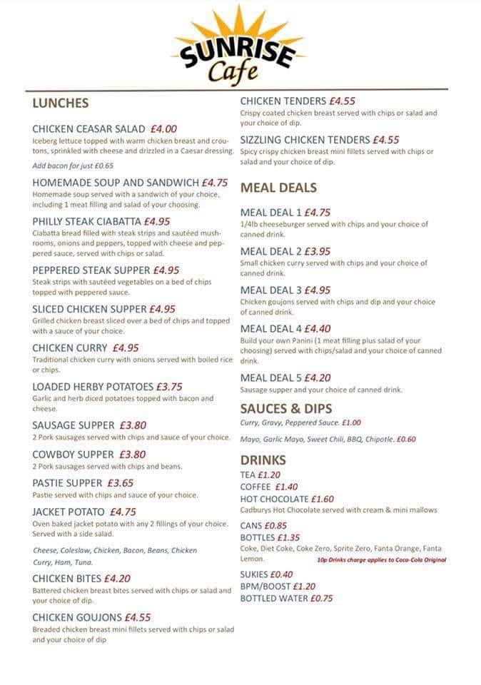 Menu at Sunrise Cafe, Glengormley