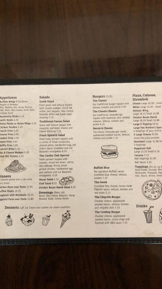 Menu at Two Brothers restaurant, Franklin