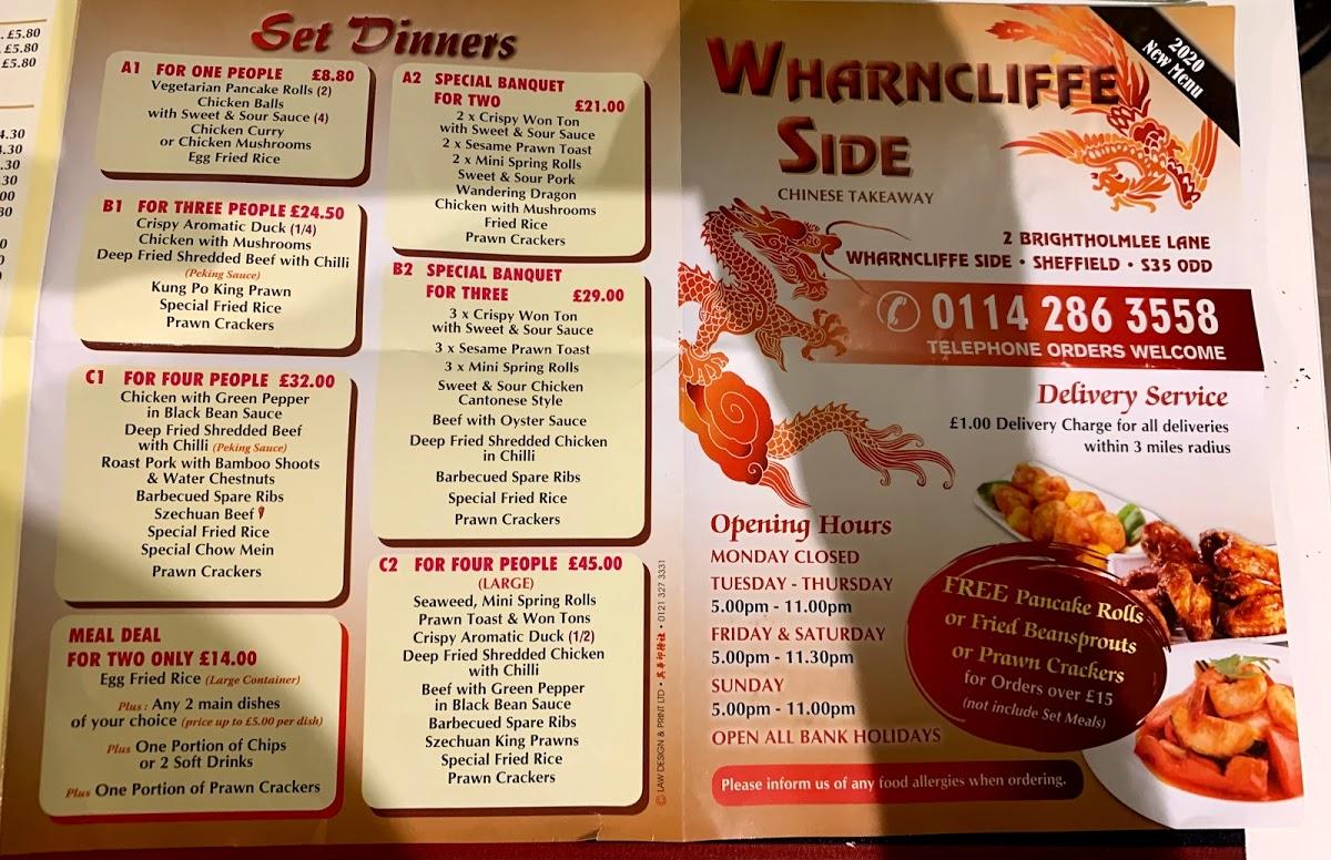 Menu at Wharncliffe Side Chinese fast food, Sheffield