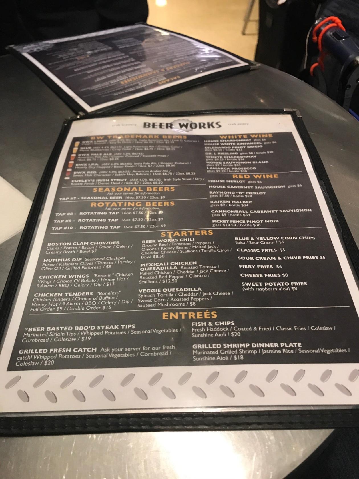 Menu at Beer Works pub & bar, Boston, Terminal C