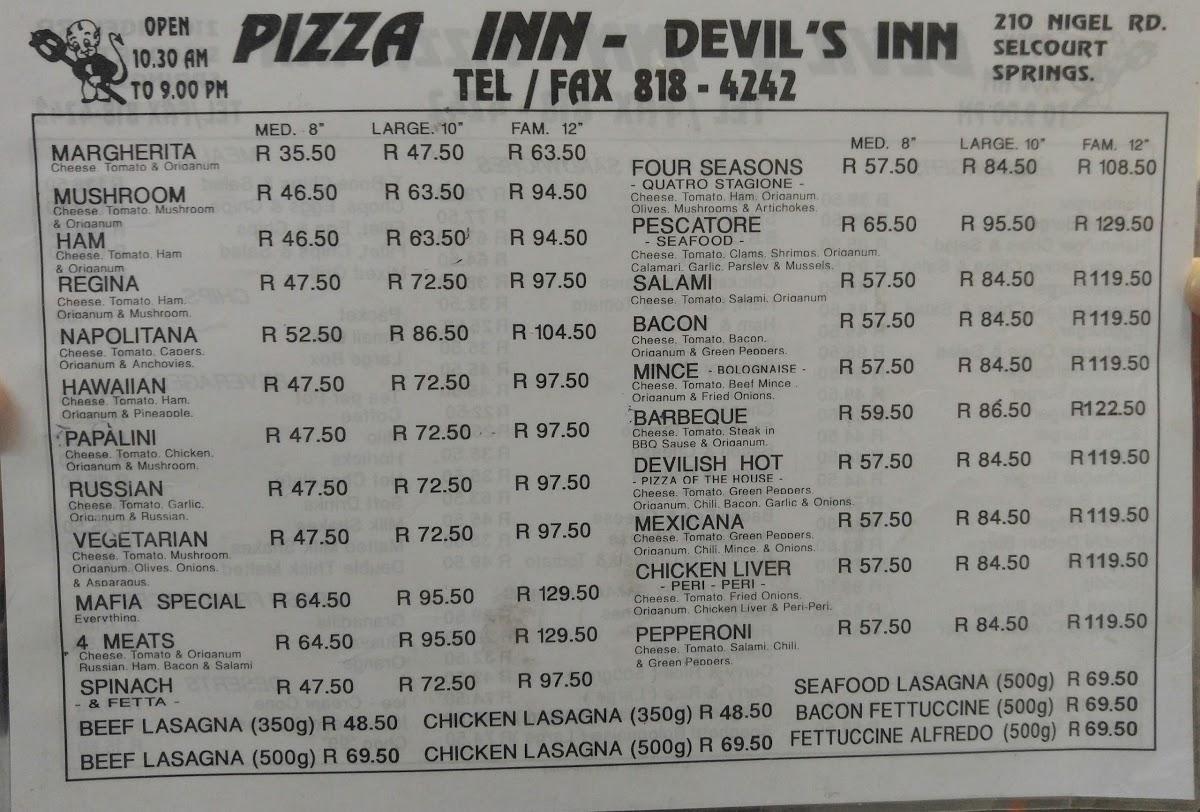 Menu at Devils Inn restaurant, Springs