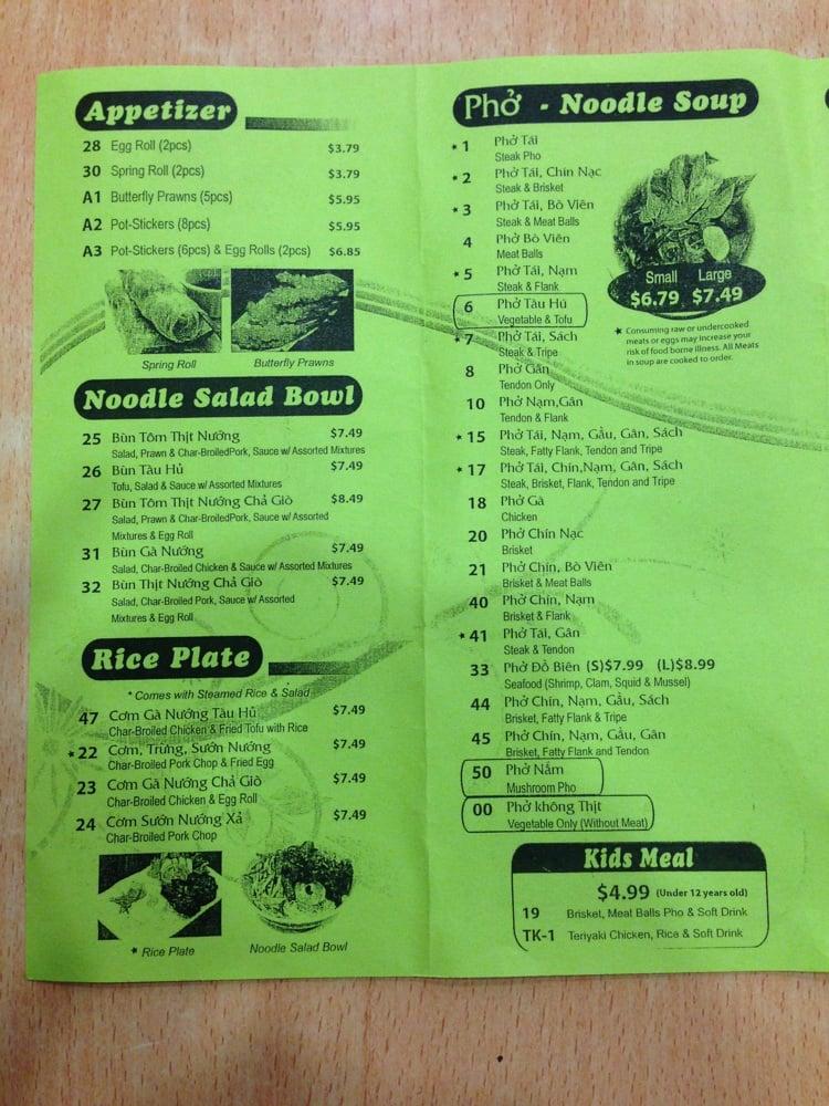 Menu at Happy Pho Time restaurant, Bonney Lake