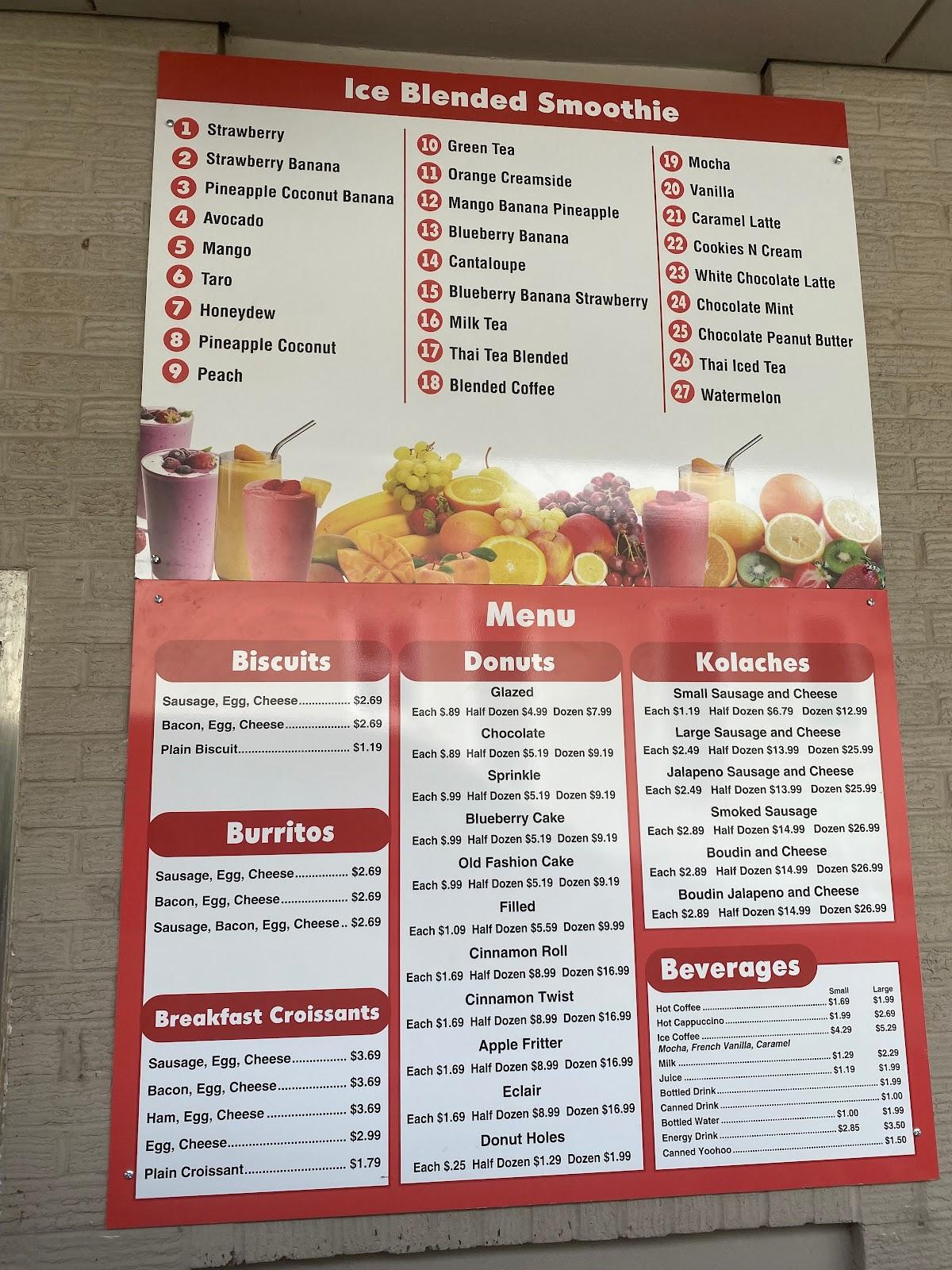 Menu at Jayden Fresh Donuts restaurant, Jeanerette
