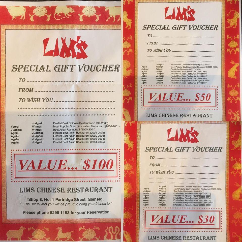 Menu at LIM'S Chinese Restaurant Glenelg, Glenelg