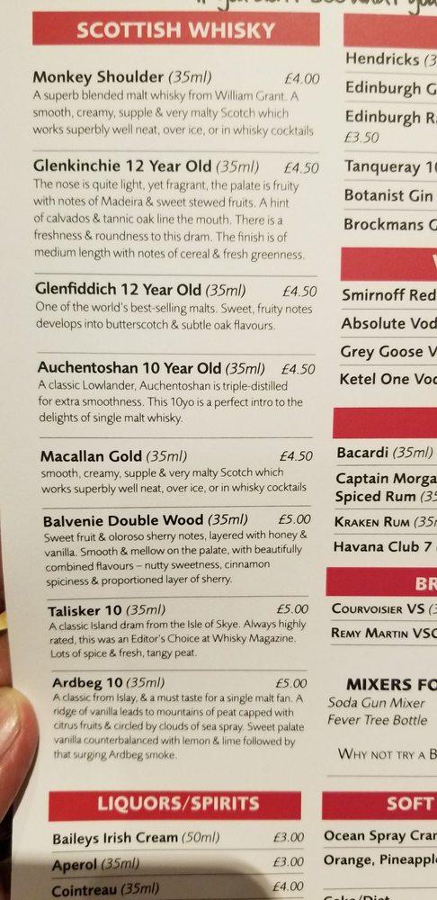 Menu at Makars Mash Bar, Edinburgh, 9-12 Bank St