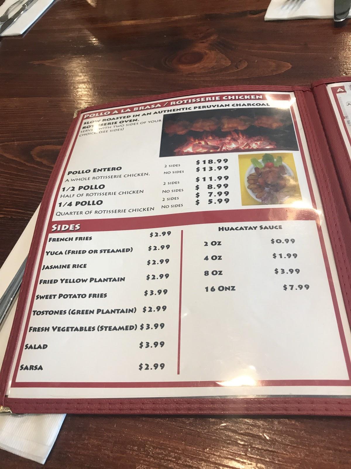 Menu at Mi Perú Peruvian Cuisine restaurant, Durham