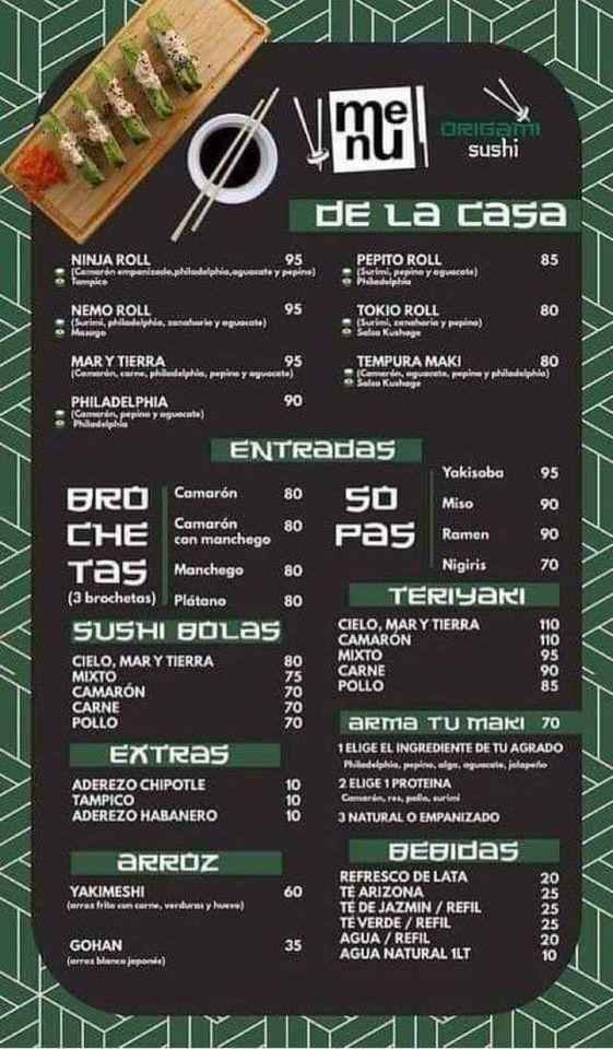 Menu at Origami Sushi Durango restaurant, Durango
