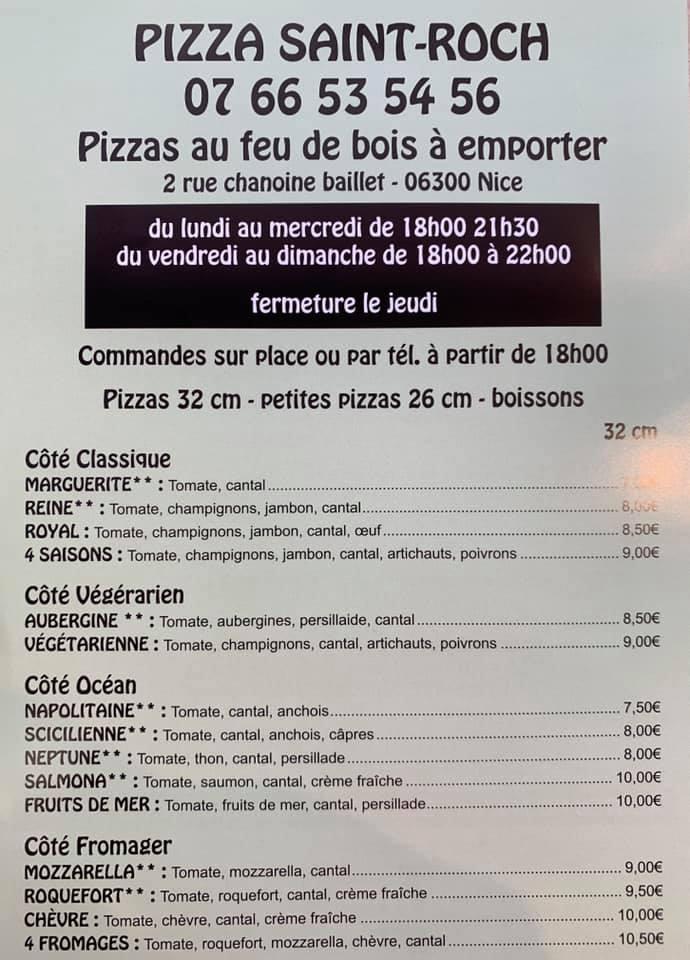 Menu at Pizza Saint Roch pizzeria, Nice