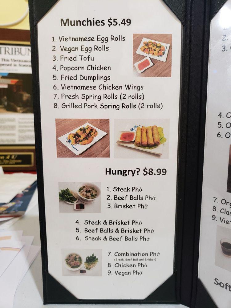 Menu at Pho 4 U restaurant, Atascadero