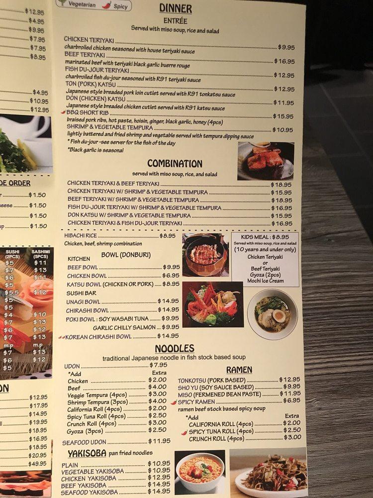 Menu at Sushi R91 restaurant, Riverside