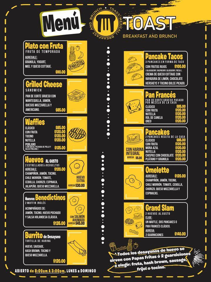 Carta del restaurante TOAST MXLI, Mexicali, Blvd. Benito Juárez 1