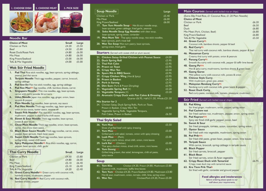 Menu at Tams Noodle Bar & Thai Food, Oswestry
