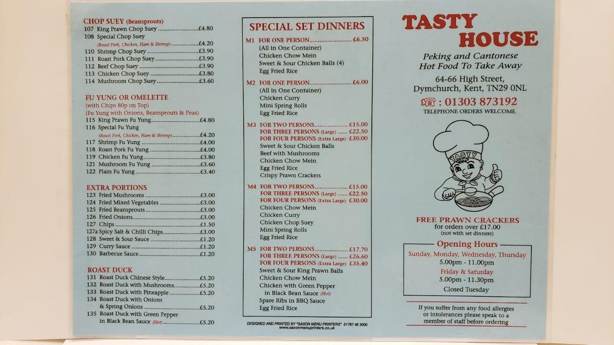 Menu at Tasty House fast food, Dymchurch