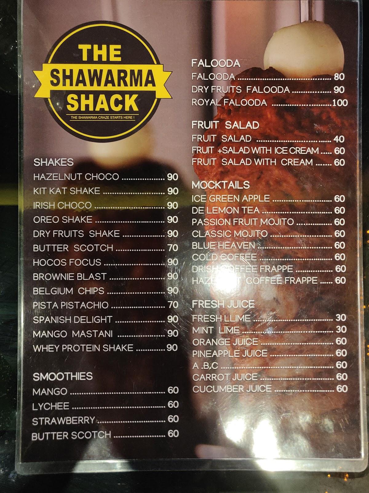 Menu at The Shawarma HUT, Chalakudy