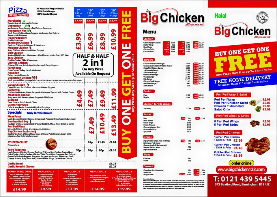 Menu at Big Chicken (hmc approved) restaurant, Birmingham