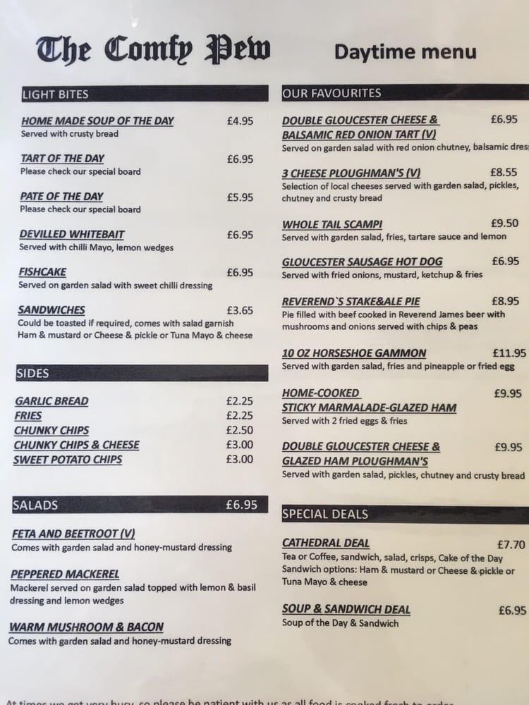 Menu at Comfy Pew Cafe Bistro, Gloucester