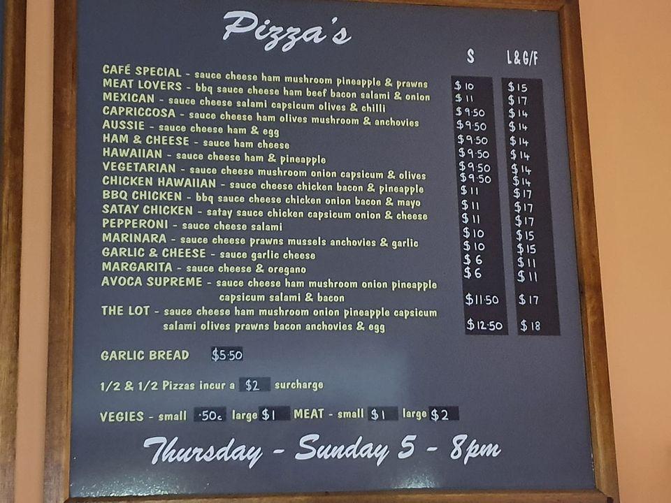 Menu at Home Made Cafe, Avoca