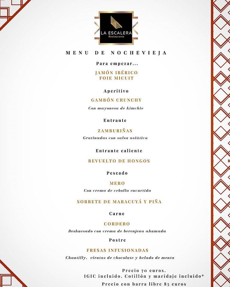 Menu at La Escalera Arrocería restaurant, Santa Cruz de Tenerife
