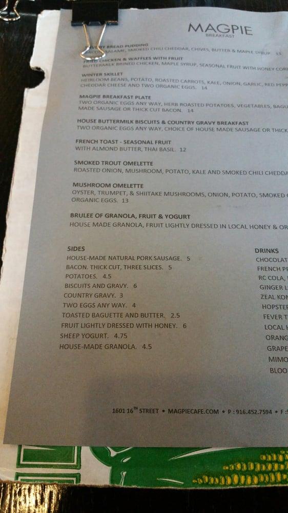 Menu at Magpie Café pub & bar, Sacramento, 16th St