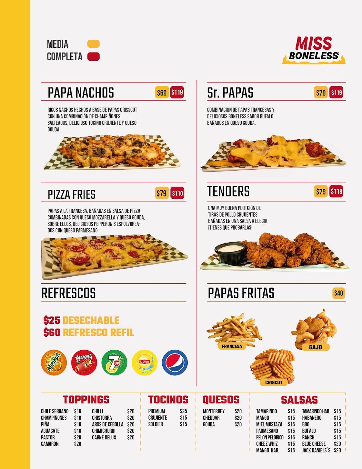 Menu at Miss Boneless restaurant, Ciudad del Carmen