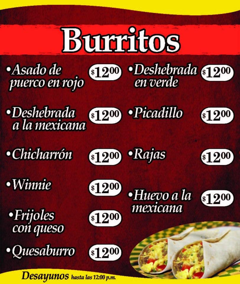 Menu at TACO Fiesta restaurant, Ciudad Juarez