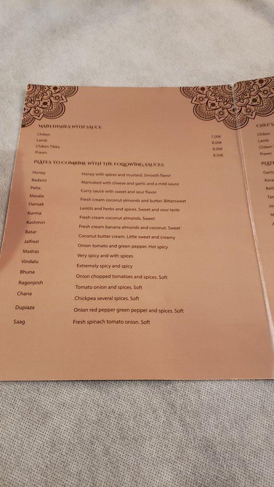 Menu at Taj Mahal Tandoori Restaurant, Almuñécar