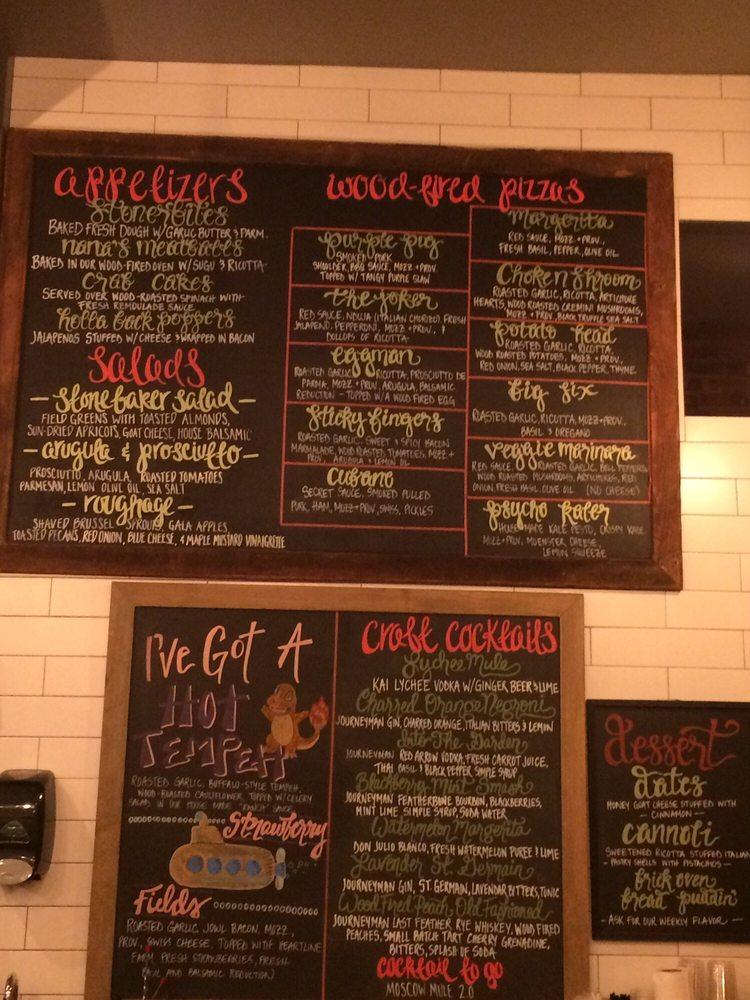 Menu at The Rolling Stonebaker pizzeria, Valparaiso