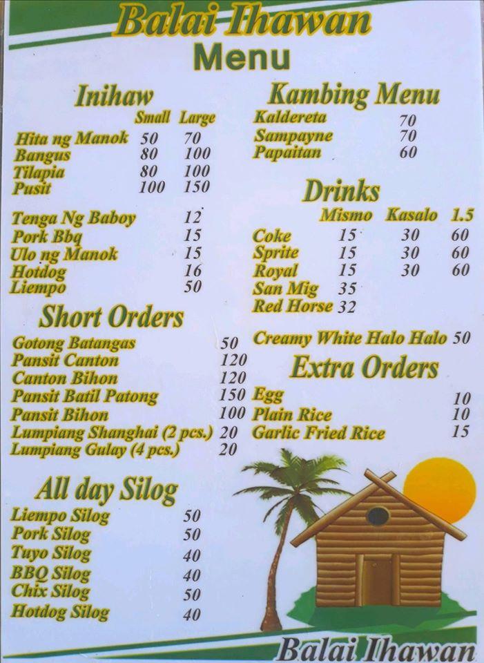 Carta del restaurante BALAI Ihawan Gloria, Gloria del Mindoro