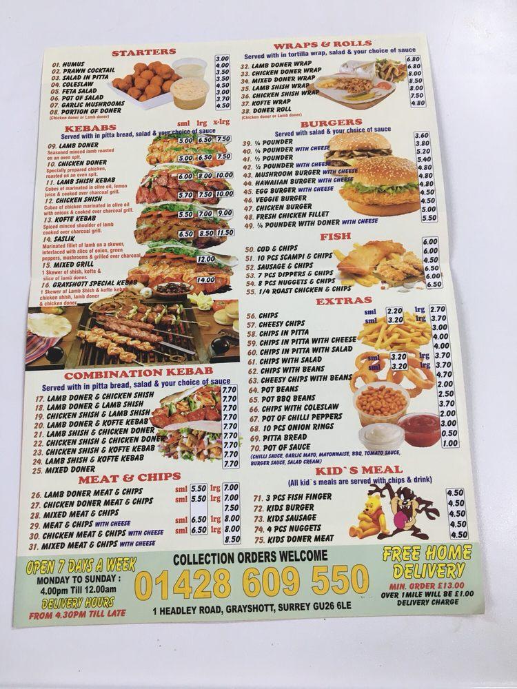 Menu at GRAYSHOTT KEBAB HOUSE restaurant, Hindhead