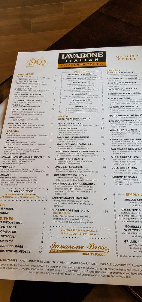 Menu at Iavarone Italian Kitchen & Pizzeria, Plainview