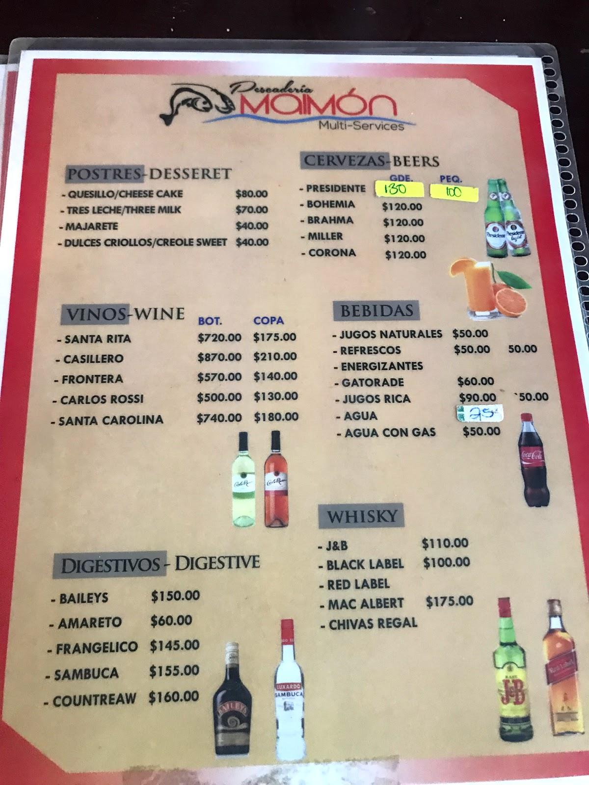 Menu at Maimon Multiservi restaurant, Dominicana