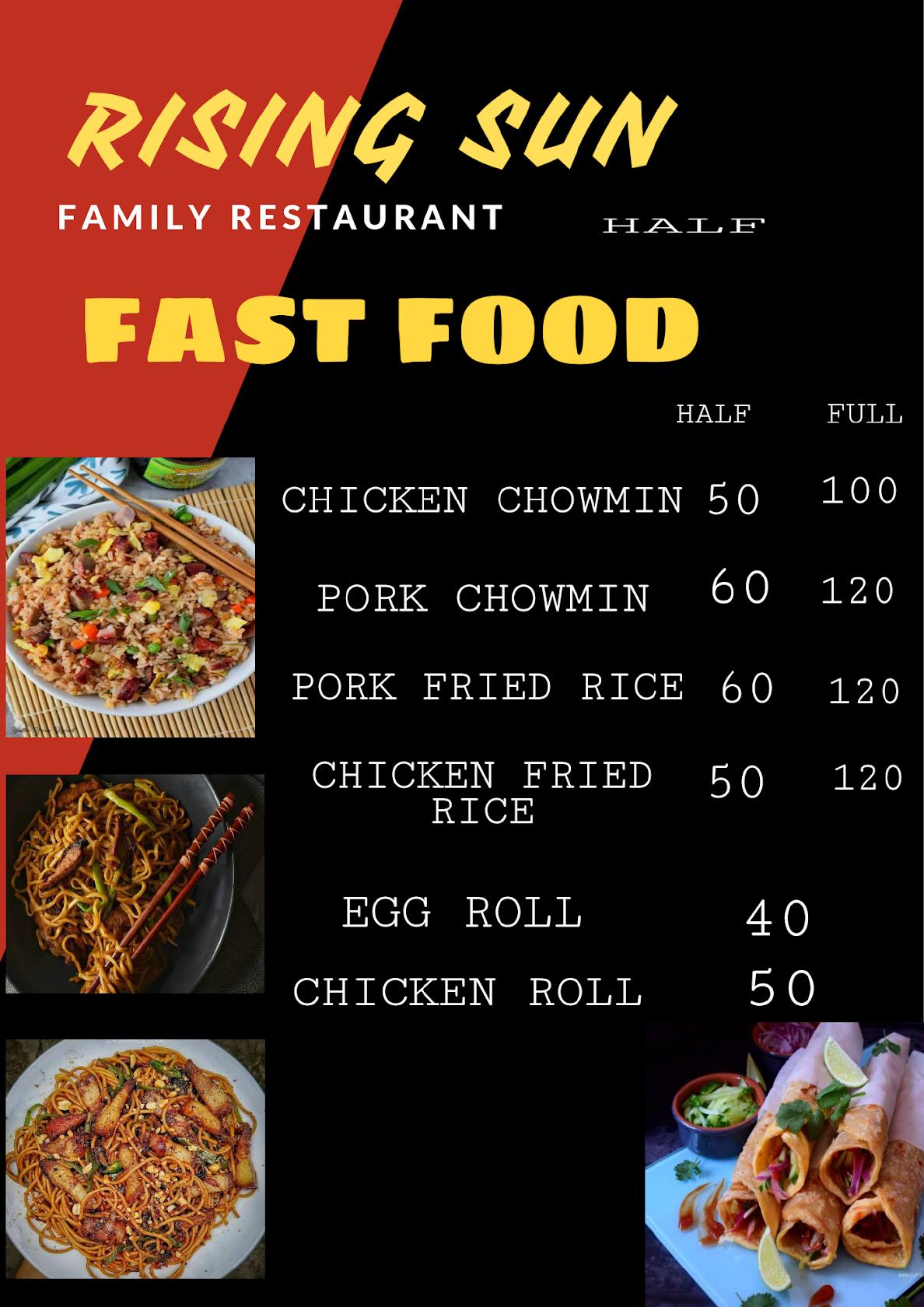 Menu at Rising sun, Family Restaurant, India