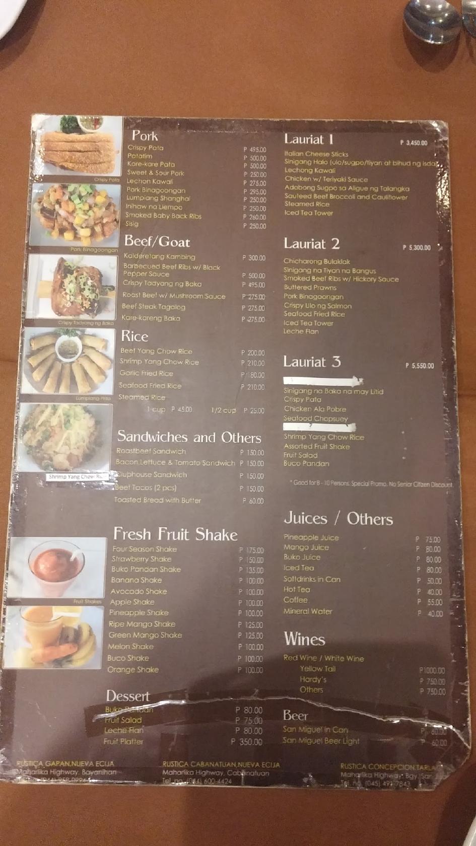 Menu at Rustica Gapan, Nueva Ecija restaurant, Gapan City, 7WRX+CG5