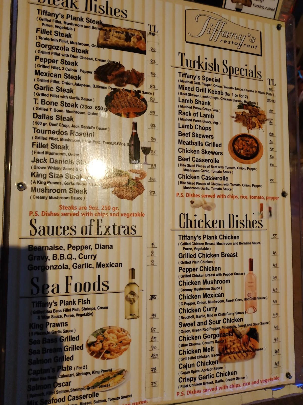Menu at Tiffany Restoran, Marmaris