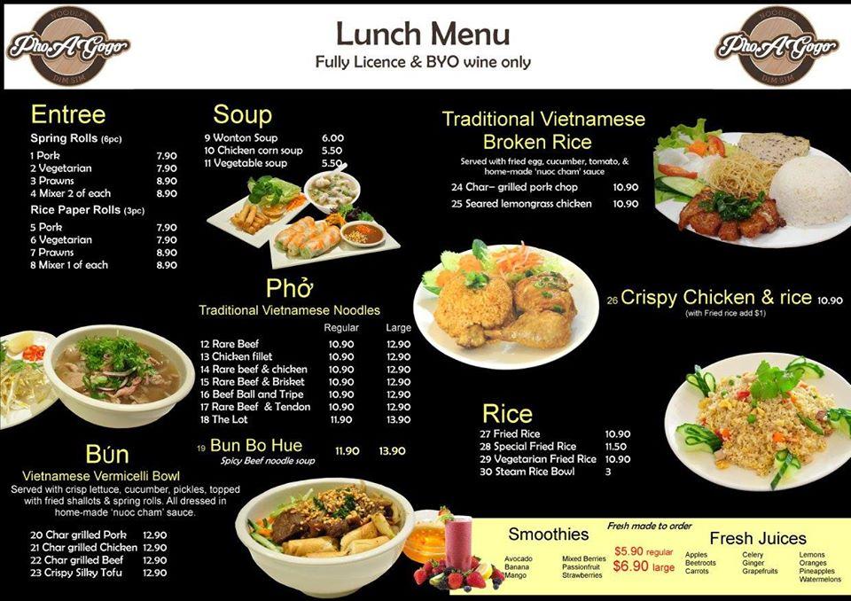 Menu at Pho A Gogo restaurant, Southbank