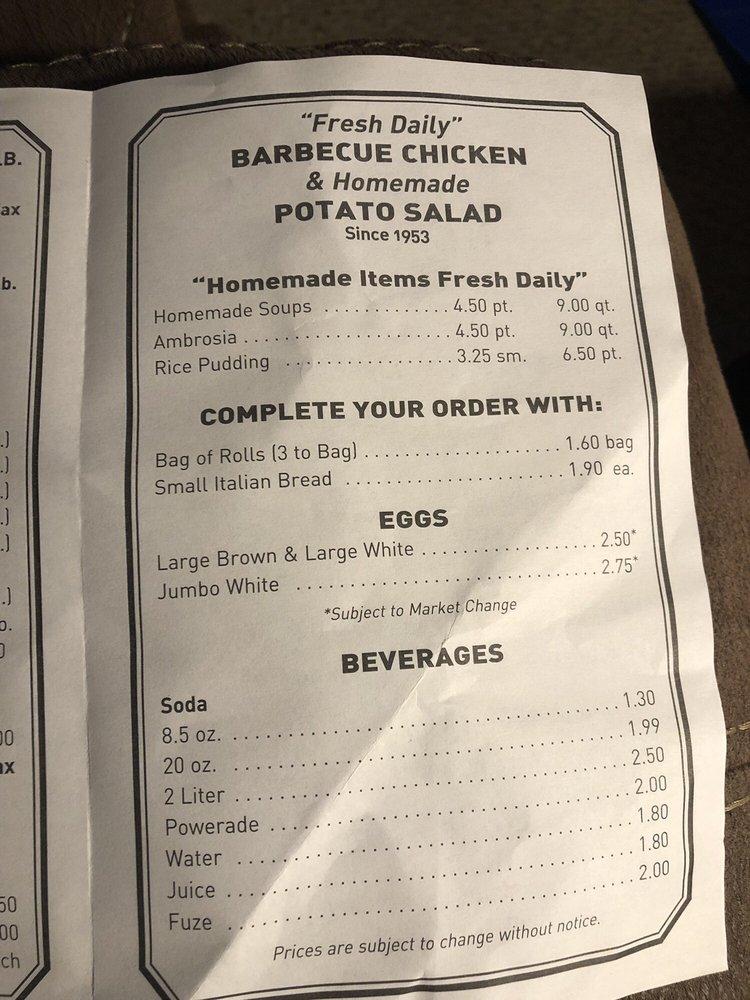 Menu at Joe's Poultry restaurant, Vineland