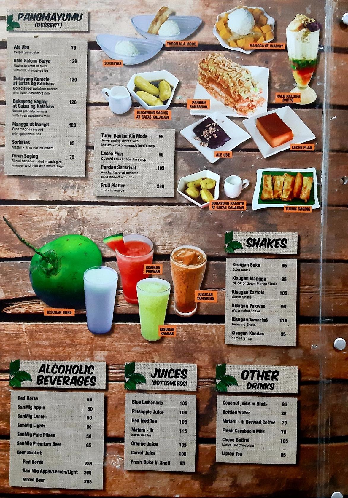 Menu at Matam-ih restaurant, Angeles