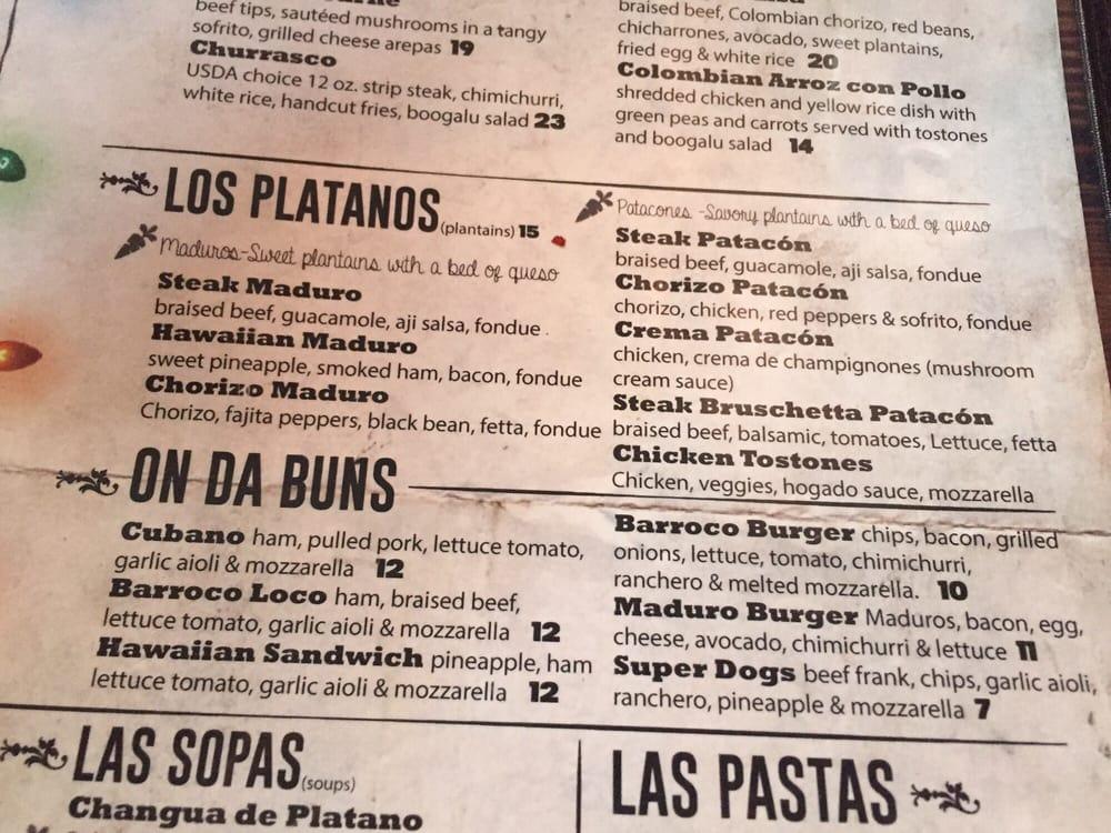 Menu at Barroco, Lakewood, Madison Ave