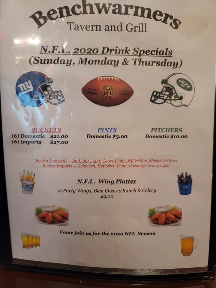 Menu at Benchwarmer's Tavern and Grill pub & bar, Mount Sinai
