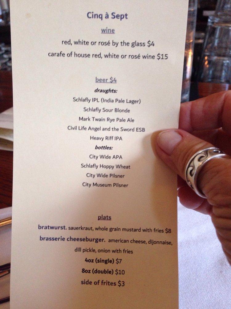 Menu at Brasserie by Niche restaurant, St. Louis