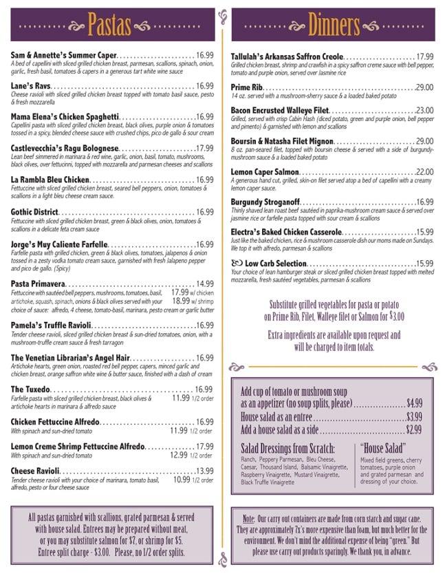 Menu at Dizzy's Gypsy Bistro pub & bar, Little Rock