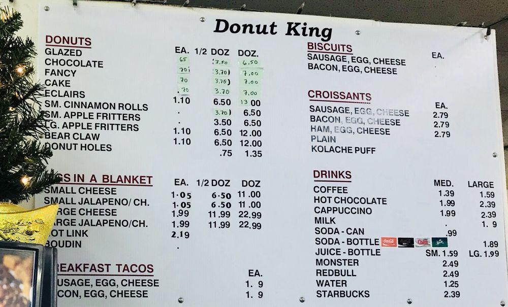 Menu at Donut King, Mineola
