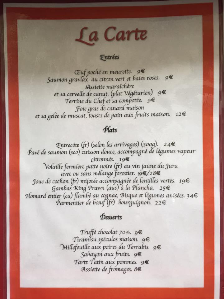 Menu at Le Terrabis restaurant, Paris