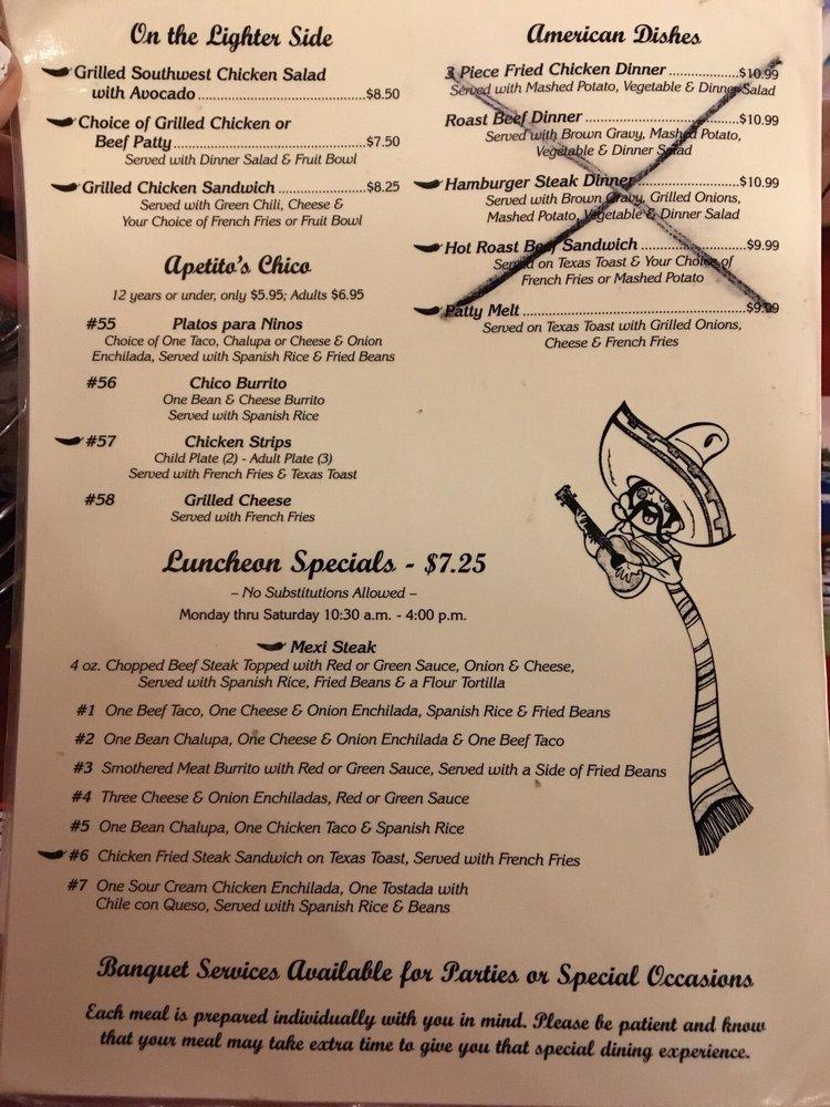 Menu at Margo's Mexican Food restaurant, Alamogordo