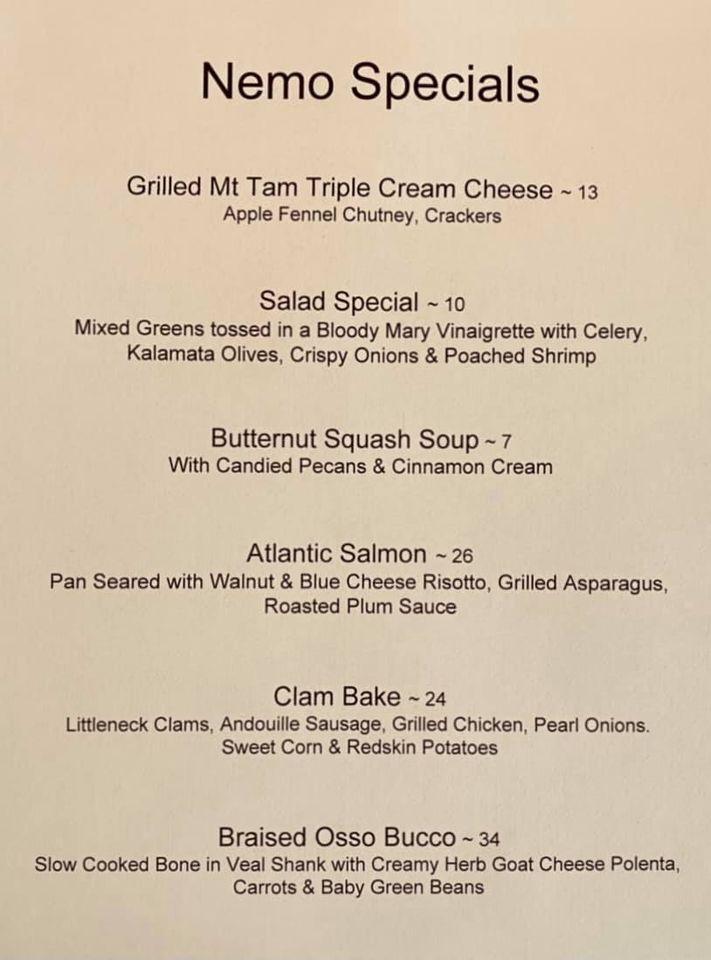 Menu at Nemo Grille steakhouse, Avon
