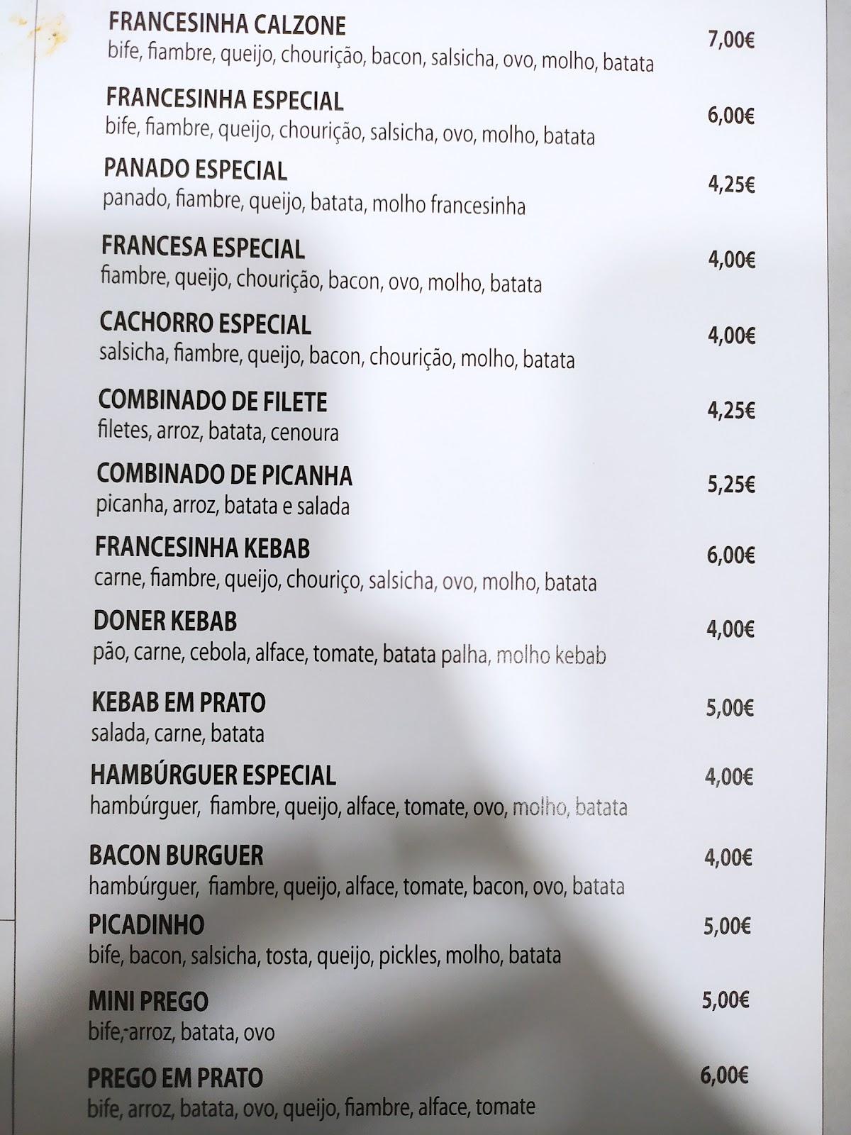Menu at Novo Fafe restaurant, Fafe